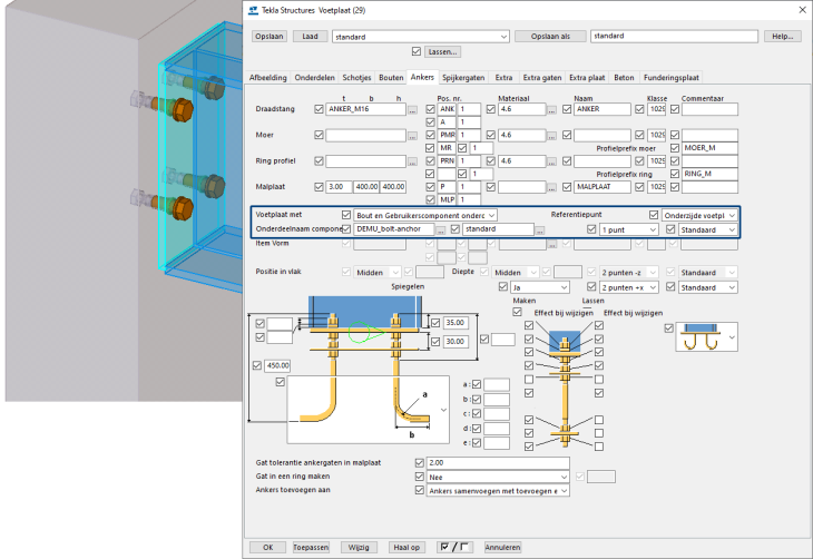 Demu ankers in Tekla Structures gebruiken | Trimble User Assistance